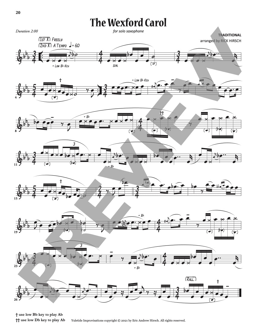 The Wexford Carol for solo saxophone | arranged by Rick Hirsch ...